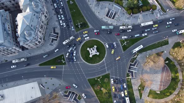 Busy Roundabout during Rush Hour, Bucharest University Square. AERIAL ...