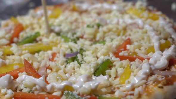 adding mayo mayonnaise on pizza closeup view, Stock Footage | VideoHive