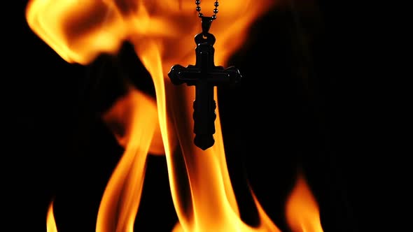 Christian Religion Symbol Cross In Hell Fire , Stock Footage | VideoHive