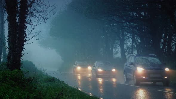 Cars Drive Through Countryside In The Rain, Stock Footage | VideoHive