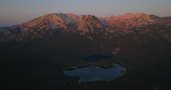 aerial view on durmitor mountain range and black lake, Stock Footage
