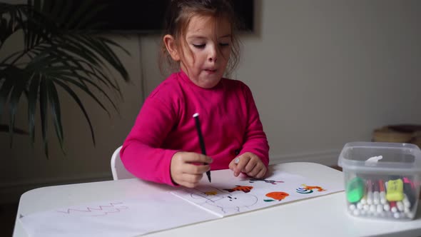 Toddler Girl Drawing with Colourful Markers, Stock Footage | VideoHive