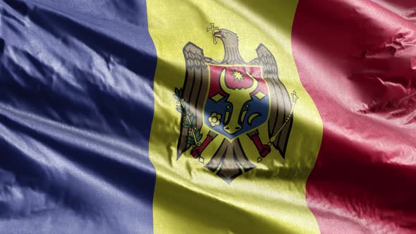 Moldova textile flag waving on the wind. 10 seconds loop. , Stock Footage