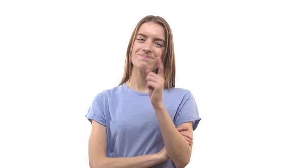 Slow Motion Lovely 20s Confident Friendly European Girl Nodding ...