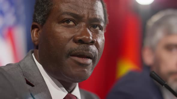 African American Politician Talking in Mic at Press Conference, Stock ...