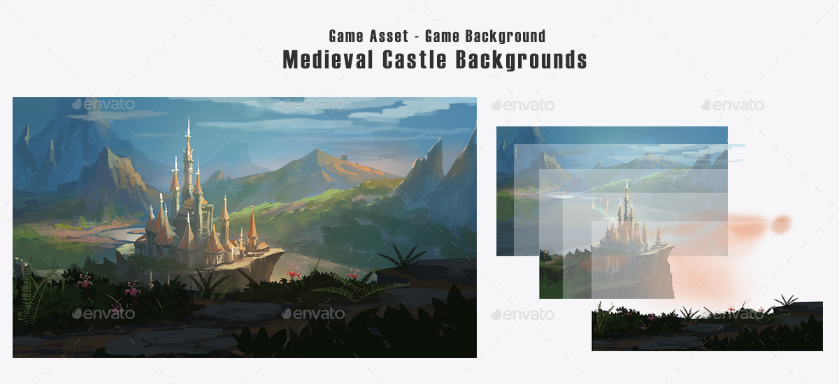 5 Castle 2D Game Backgrounds - Parallax and Stackable by Space_Gecko