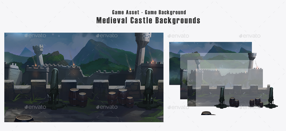 5 Castle 2D Game Backgrounds - Parallax and Stackable by Space_Gecko