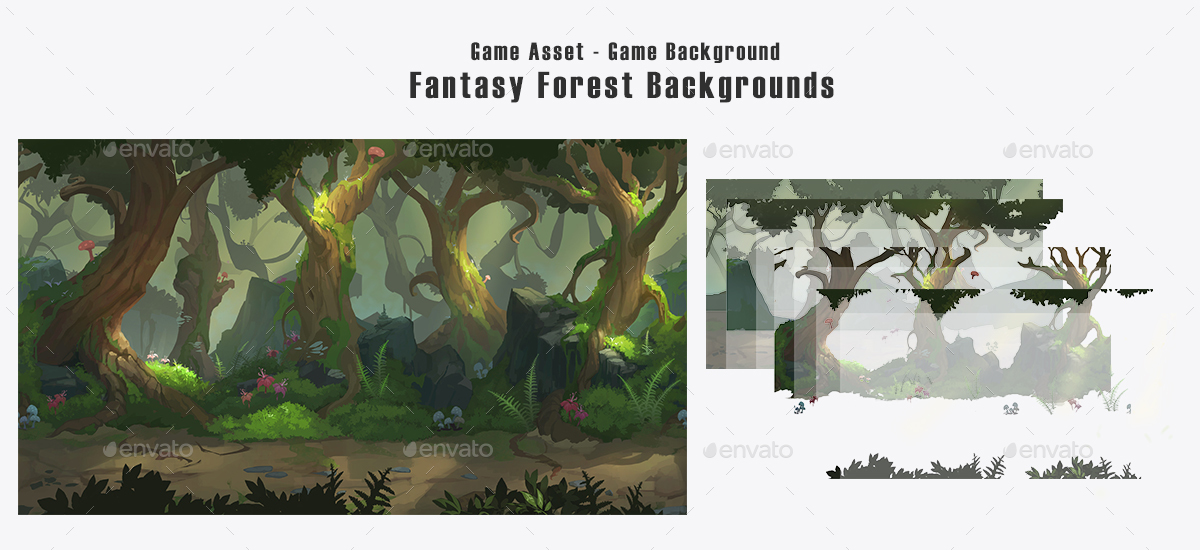 6 Forest 2D Game Backgrounds - Parallax and Stackable by Space_Gecko