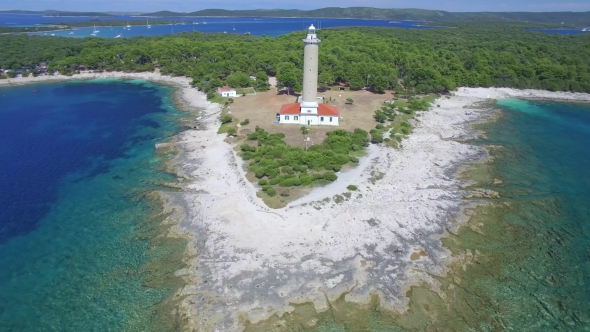 Aerial View Of Lighthouse Of Veli Rat On The Island Dugi Otok, Stock ...