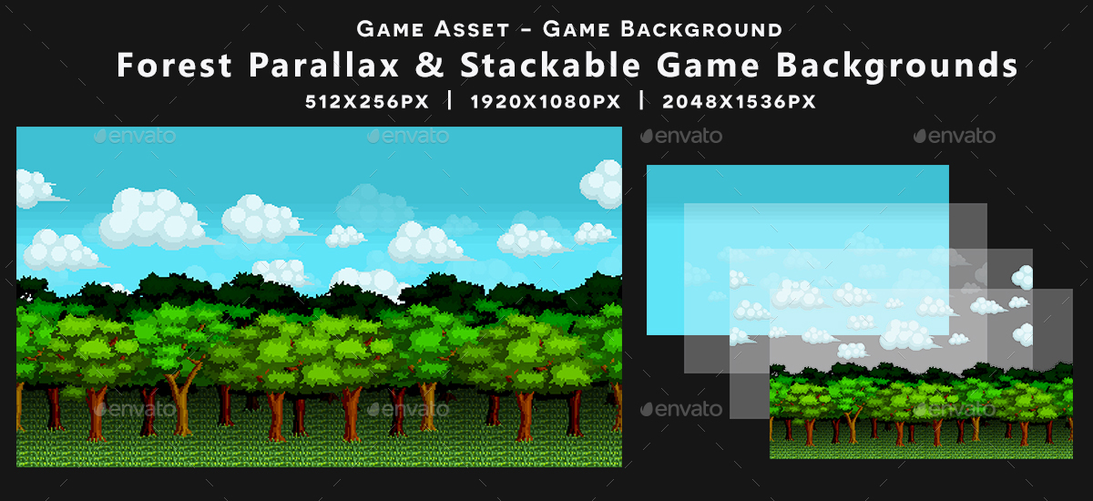 5 Forest Pixel Game Backgrounds - Parallax and Stackable by Space_Gecko