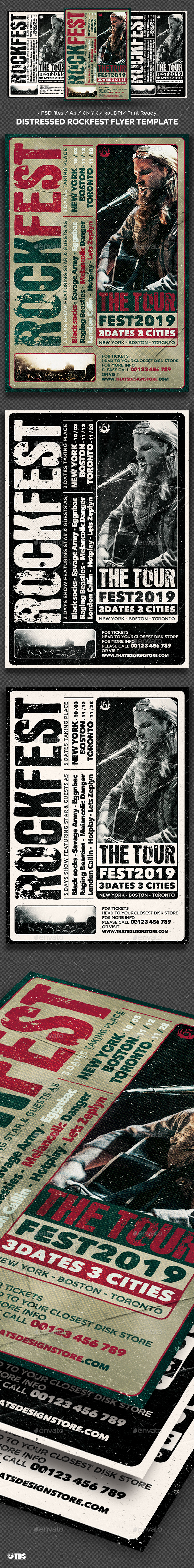 Distressed Rockfest Flyer Template by lou606 | GraphicRiver