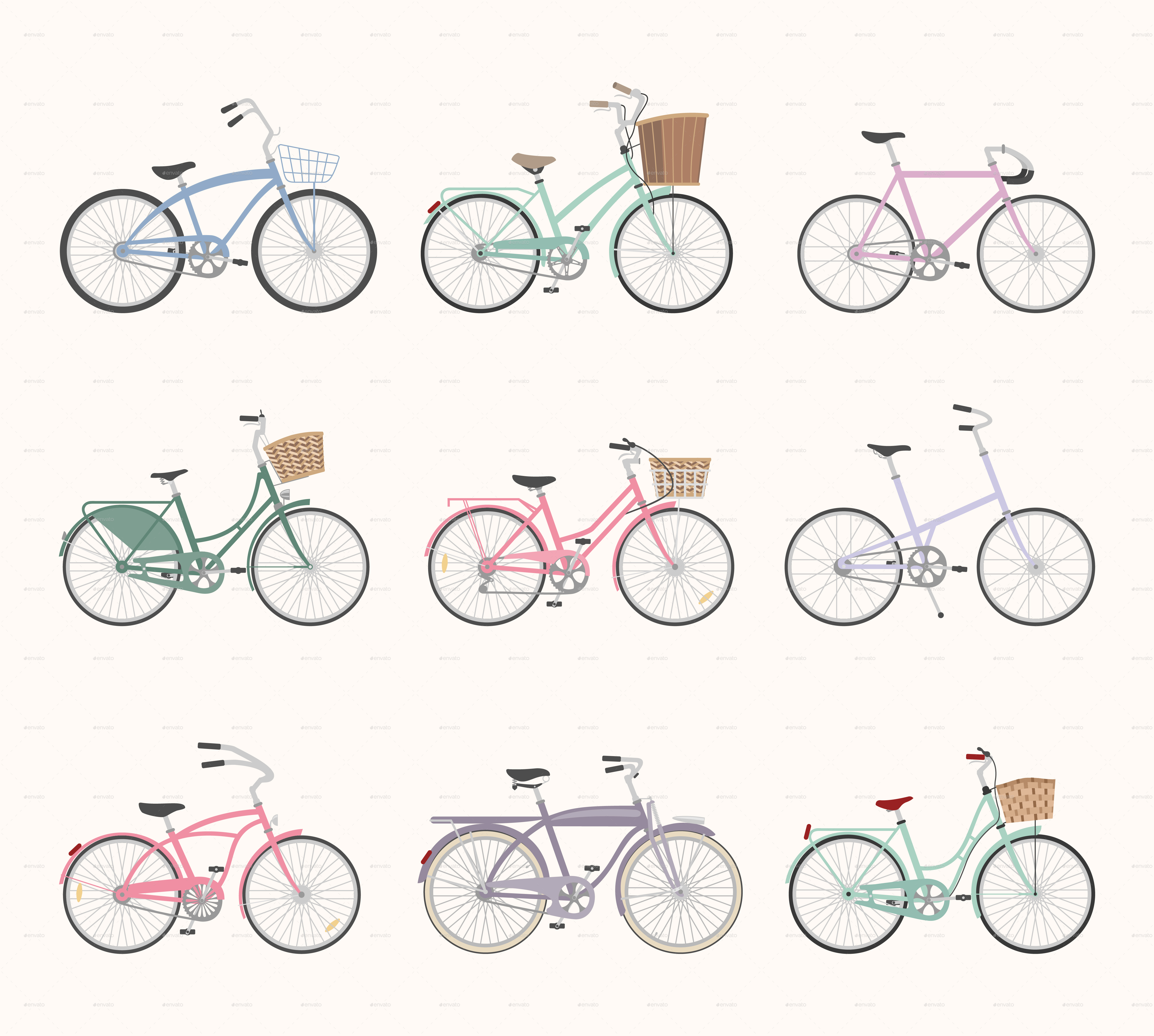 Bicycle Icons Set and Cards with Bicycles, Vectors | GraphicRiver