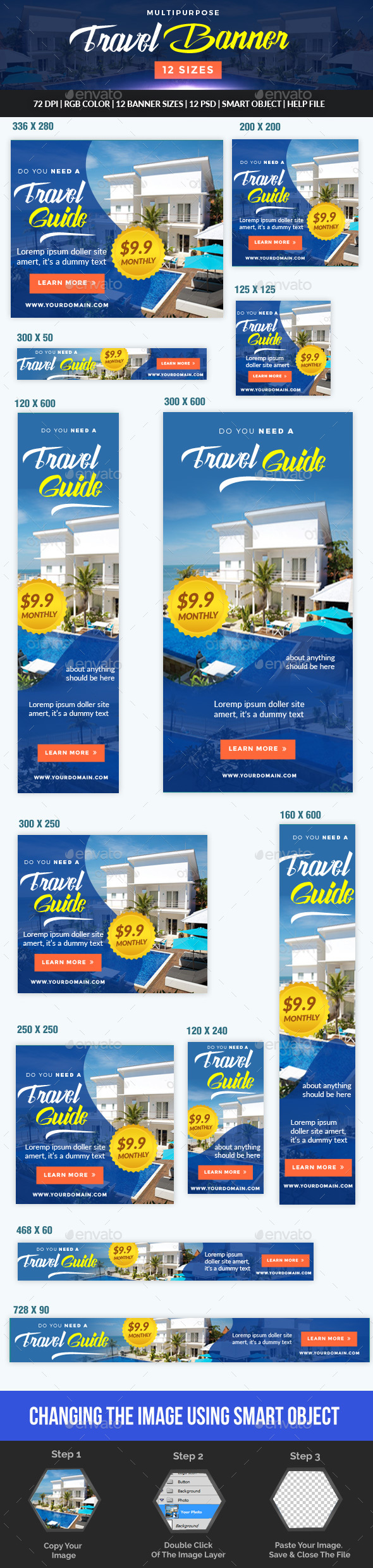 Multipurpose Travel and Hotel Banner by DesainPro | GraphicRiver