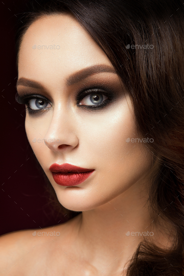 Beautiful young model with red lips Stock Photo by korabkova | PhotoDune