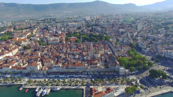 Aerial View Of Old Town Split City Center With Diocletian Palace, Stock ...