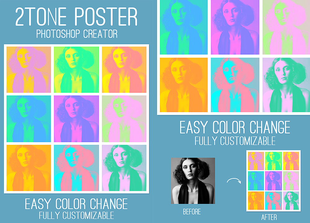 Duotone Color Photoshop Action Poster Creator, Add-ons | GraphicRiver