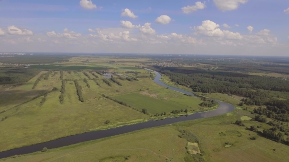 Landscape Of The Field, river.Aerial View., Stock Footage | VideoHive
