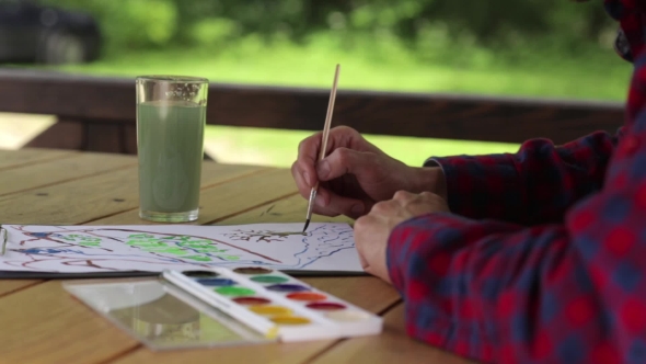 View Of Highly Gifted Painter While He Is Painting His Picture., Stock ...