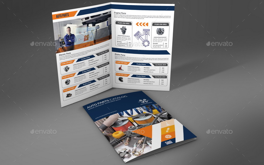 Auto Parts Catalog Bi-Fold Brochure Template Vol.2, Print Templates