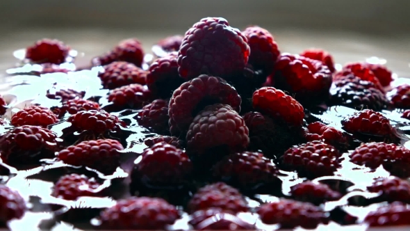 Ripe Raspberries And Shallow Water Ripple, Stock Footage | VideoHive