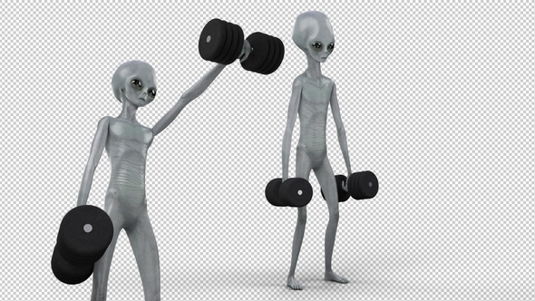 Alien Doing Front Dumbbell Raise Exercise 2, Motion Graphics | VideoHive