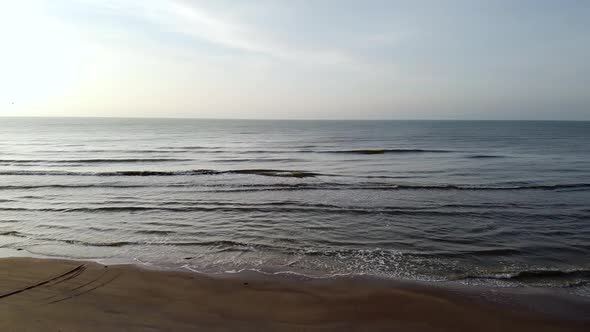 Dramatic aerial view of Baltic sea coastline at Bernati beach in Latvia ...
