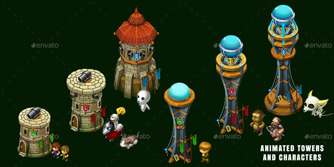 Isometric Tower Defense Game Kit 3 of 3 w character sprites & more by ...