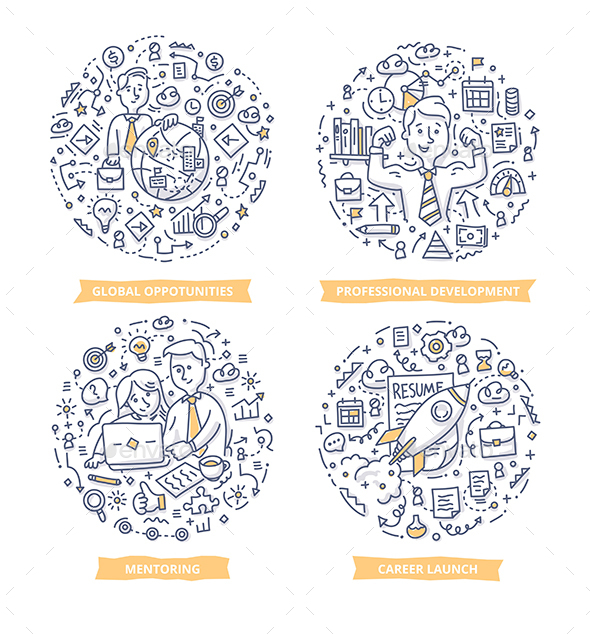 Career & Leadership Doodle Illustrations by koctia | GraphicRiver