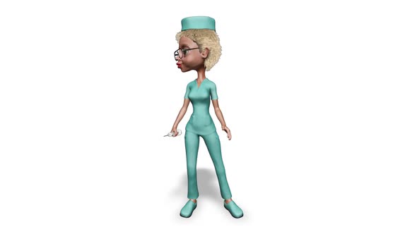 Cartoon 3D Nurse Waiting 3D Looped on White, Motion Graphics | VideoHive