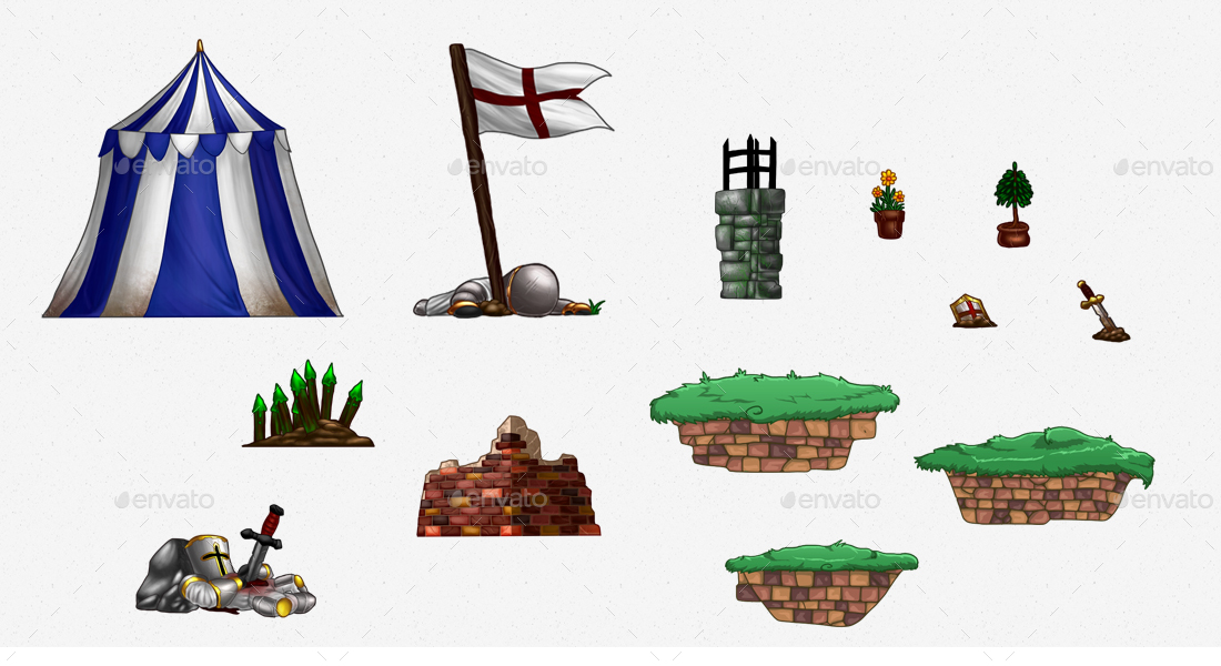 2D Platformer Castle Game Background with Tile Sets & Objects by Space ...