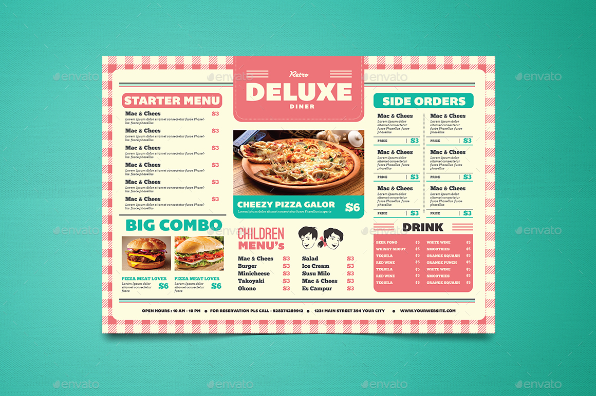 Retro Picnic Cardboard Food Menu, Print Templates | GraphicRiver