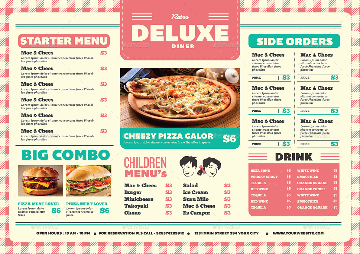 Retro Picnic Cardboard Food Menu, Print Templates | GraphicRiver