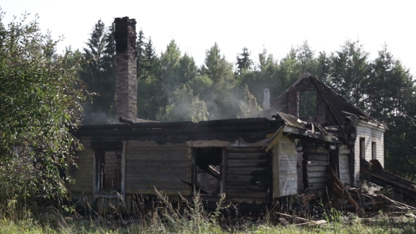 Wooden Farmhouse After a Fire, Stock Footage | VideoHive