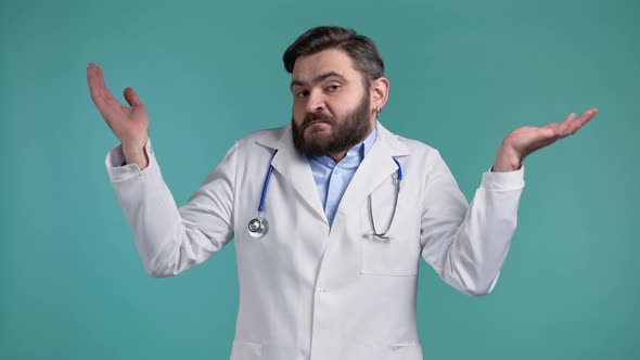 Indifferent Unsure Doctor Man Makes Gesture of I Dont Know Cant Help ...