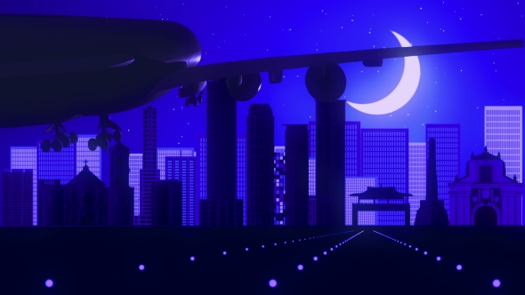 Manila Philippines Airplane Landing Skyline Moonlight Night, Motion ...