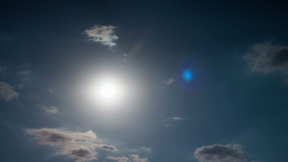 Night Moon Rising On The Horizon Over The Trees And Clouds. , Stock Footage