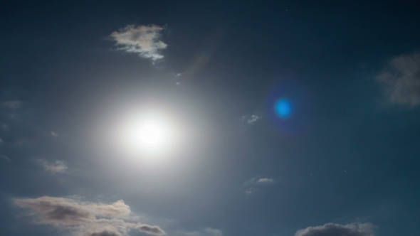 Night Moon Rising On The Horizon Over The Trees And Clouds. , Stock Footage