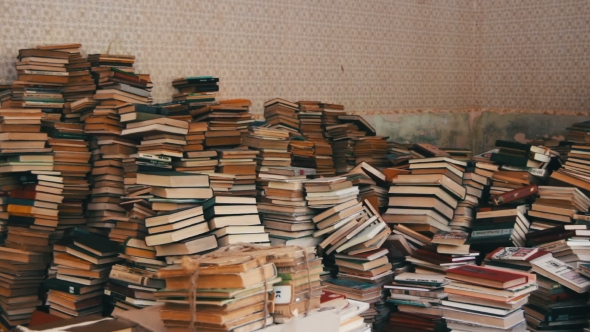 Stack Of Books Scattered On The Floor In The Library, Stock Footage