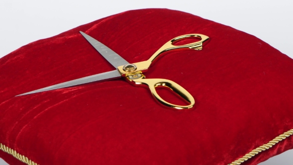 Disclosed Scissors On Red Pillow. Rotation. White, Stock Footage ...