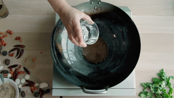 Top View Of Chef's Hands Preparing The Sauce In Wok, Stock Footage