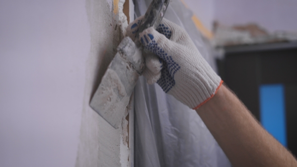 Hand Coating Wall Of Plaster, Stock Footage | VideoHive