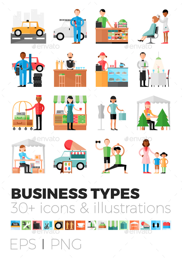 Business types icons & illustrations by Side_Project | GraphicRiver