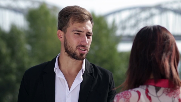 Pleasant Handsome Guy Meeting Neighbour Outdoor, Stock Footage | VideoHive