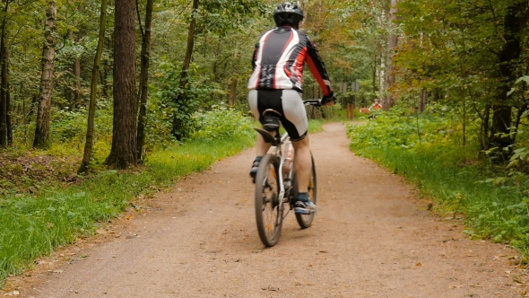 A Cyclist Rides Along a Path In a Park., Stock Footage | VideoHive