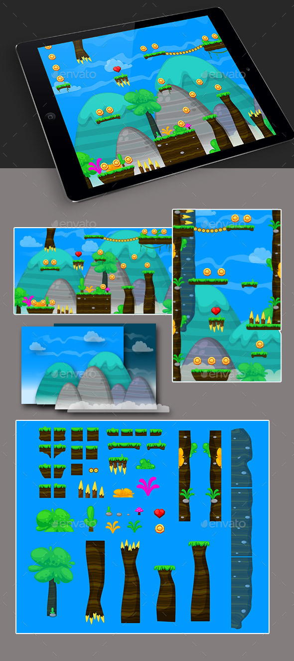 2D Grass Game Platformer Tilesets, Game Assets | GraphicRiver