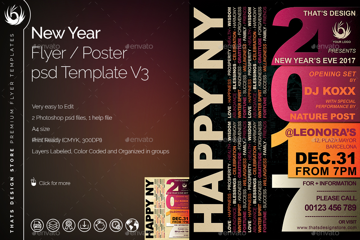 New Year Flyer Template V3 by lou606 | GraphicRiver