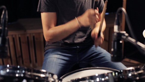 Male Musician Playing Drums And Cymbals At Studio 20, Stock Footage