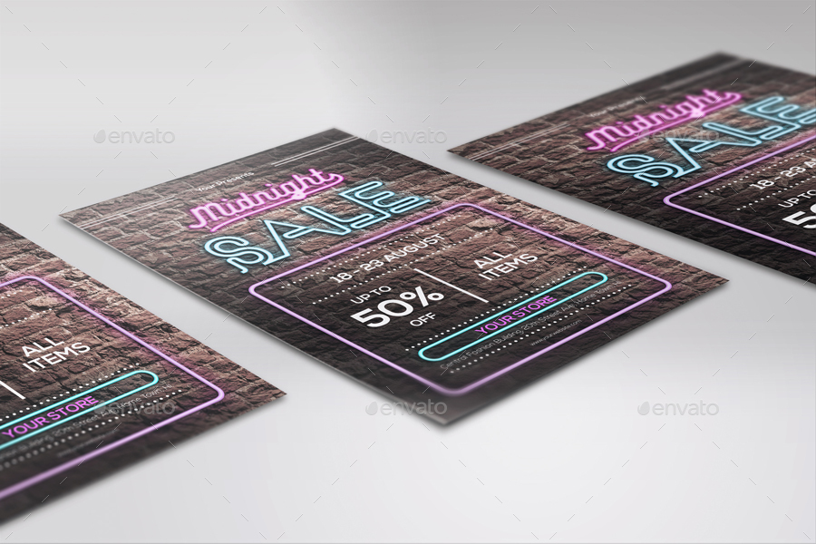 Midnight Sale Neon, Print Templates | GraphicRiver