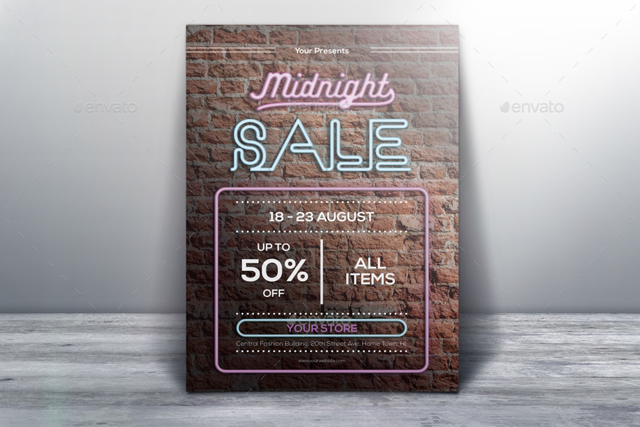 Midnight Sale Neon, Print Templates | GraphicRiver