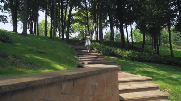 Young Girl In a Bright Dress Hurry Walk., Stock Footage | VideoHive